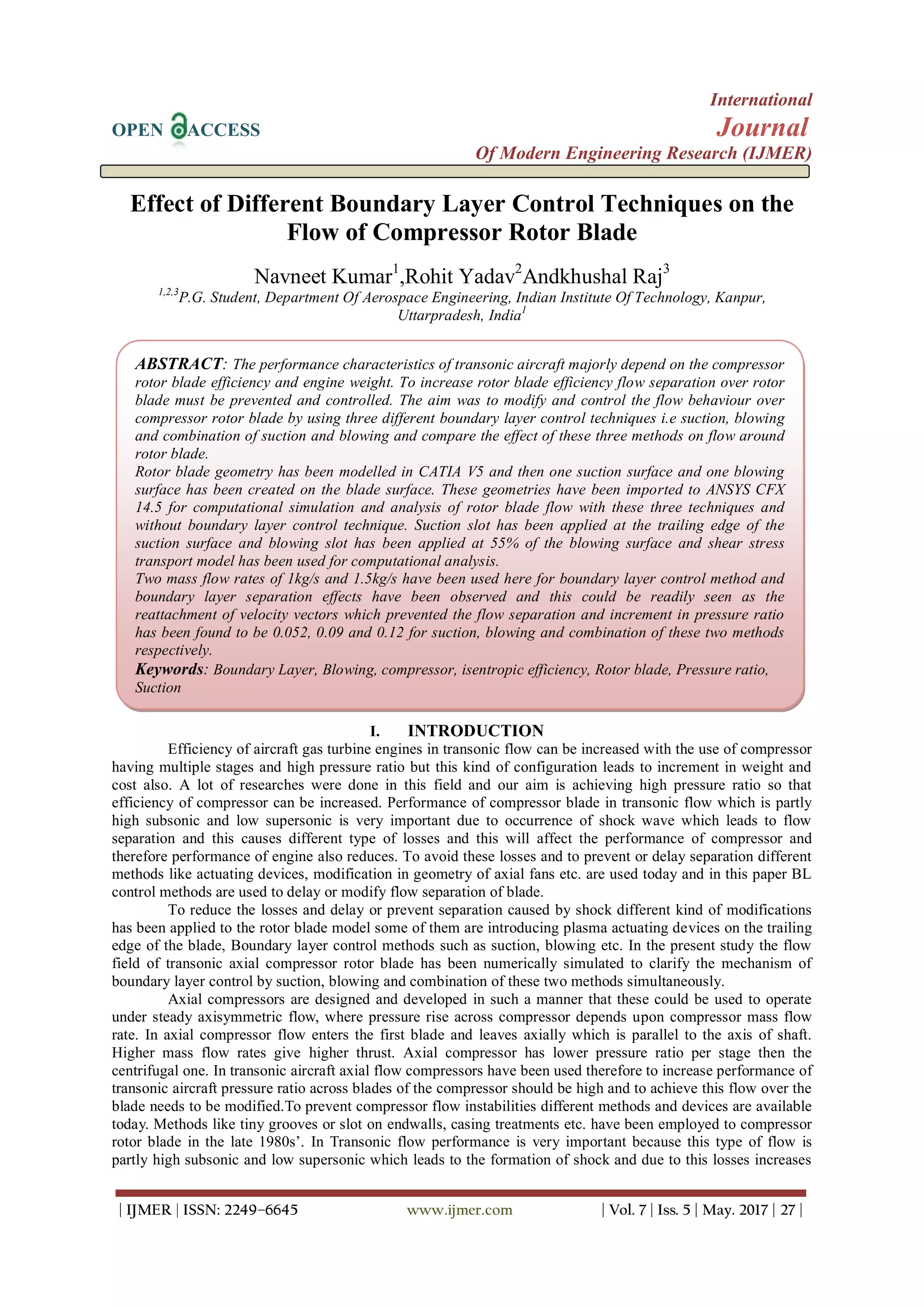 Effect Of Different Boundary Layer Control Techniques On The Flow Of