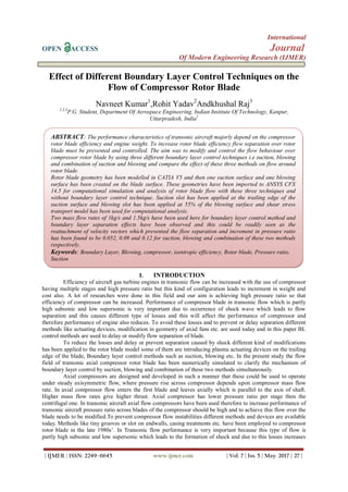 Effect of Different Boundary Layer Control Techniques on the Flow of Compressor Rotor Blade | PDF