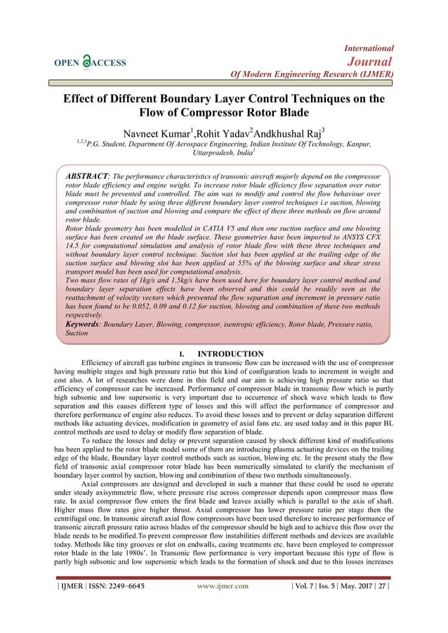 Effect of Different Boundary Layer Control Techniques on the Flow of Compressor Rotor Blade | PDF