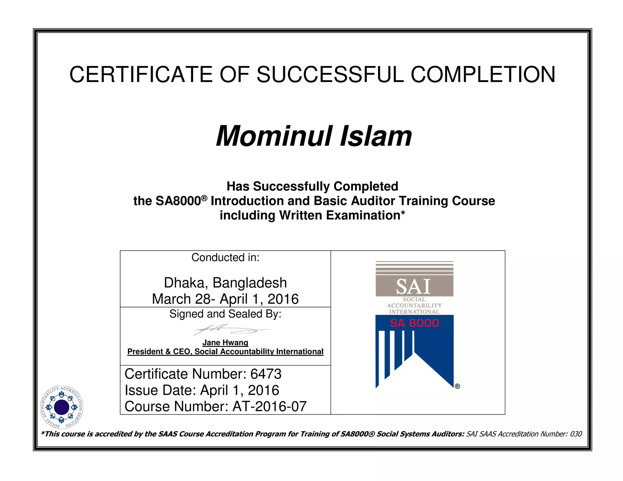 SAI BASIC CERTIFICATE OF COURSE COMPLETION_ Mominul Islam | PPT