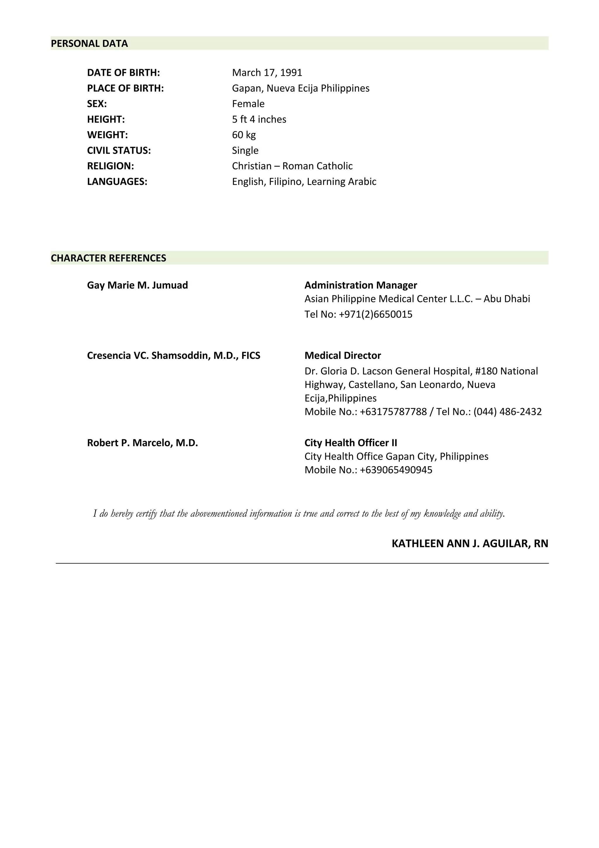 KATHLEEN ANN AGUILAR CV | PDF