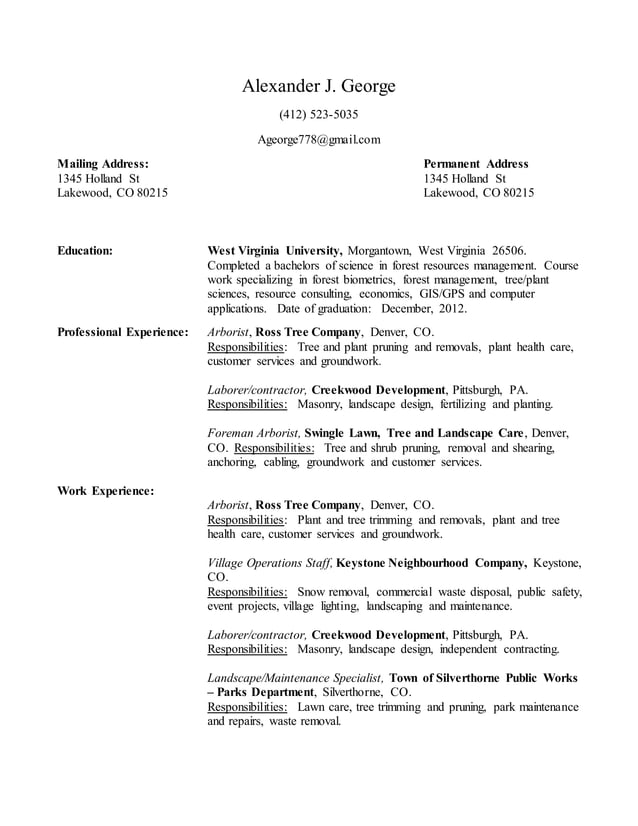 2016 Resume - Alexander George | DOCX | Landscaping | Home & Garden