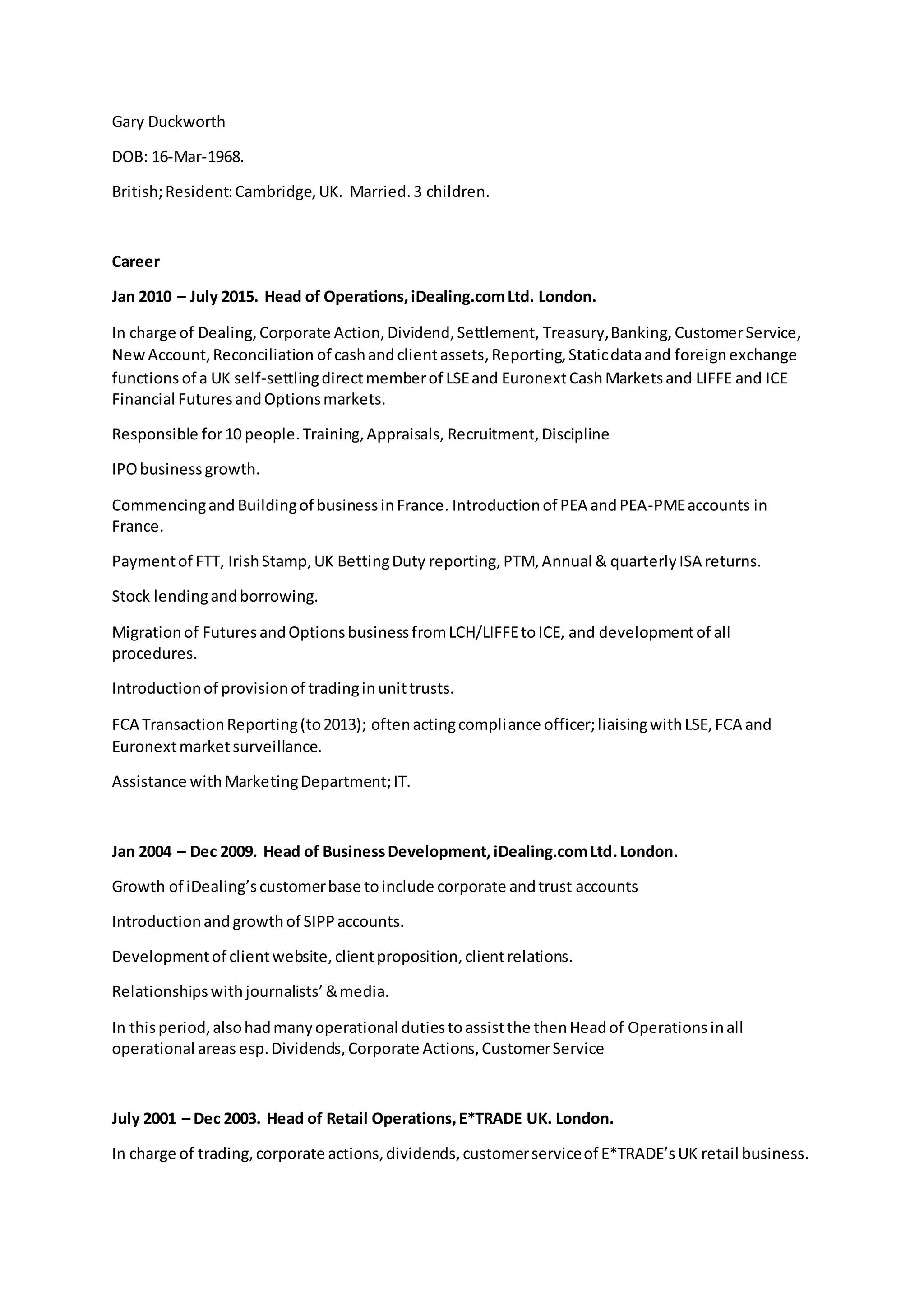 Gary Career CV | DOCX