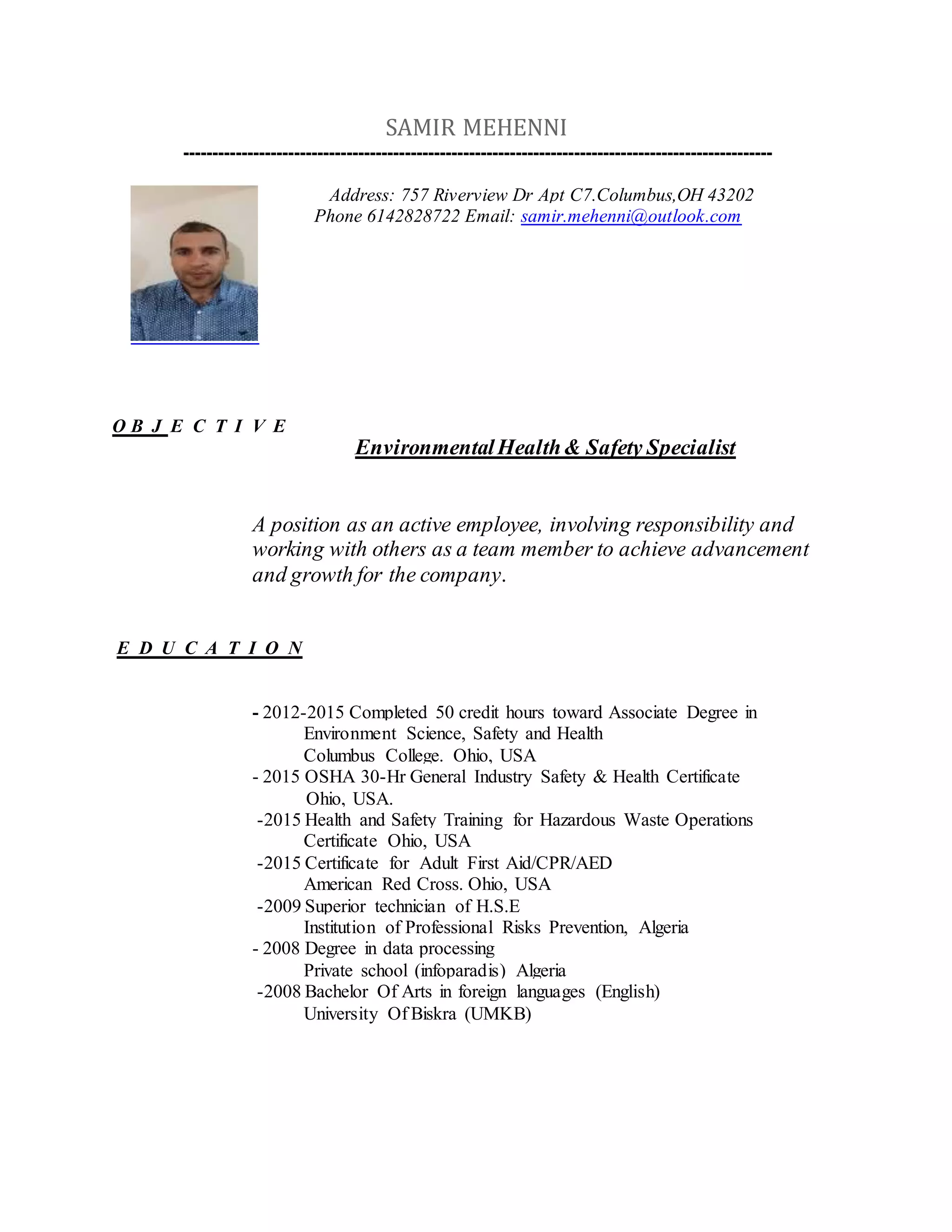 samir mehenni cv photo | DOCX
