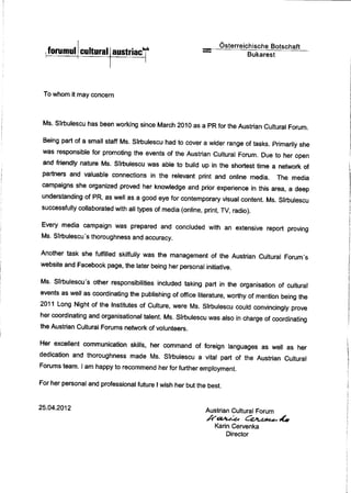 Recommendation Letter Karin Cervenka, director of culture | PDF