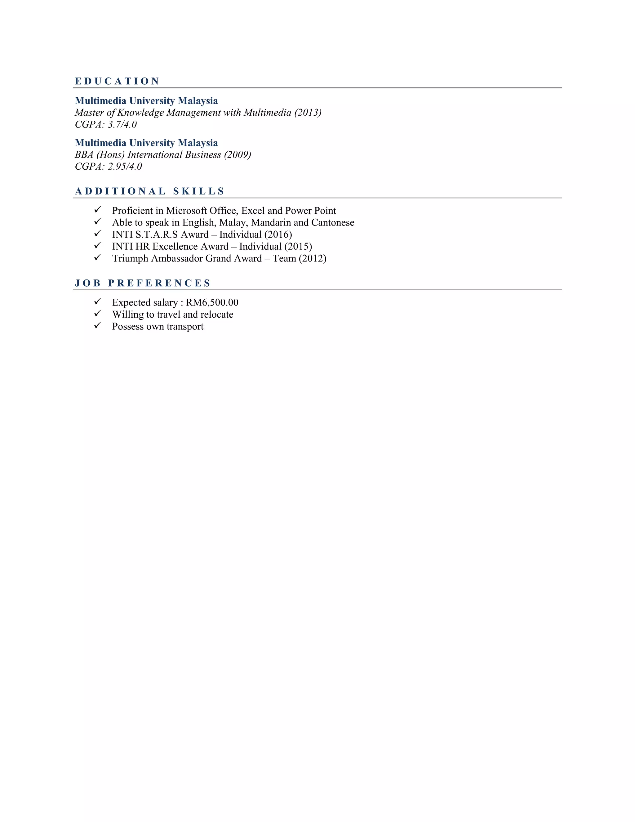 Eileen Goh Yee Ling - Resume | PDF