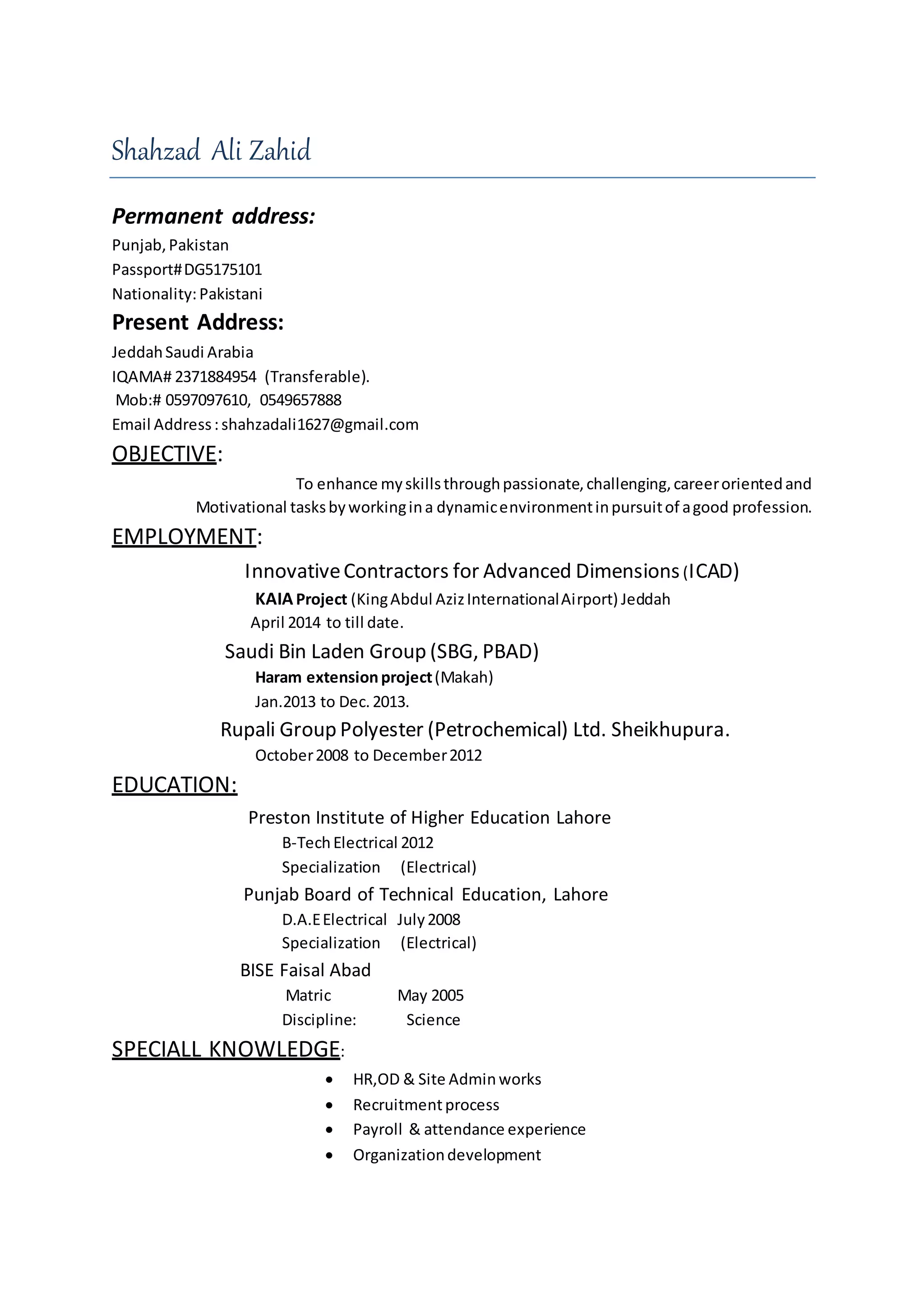 Shahzad cv | PDF