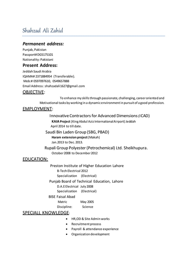Shahzad cv | PDF