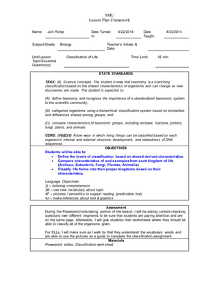 Lesson - Classification of Life | DOCX