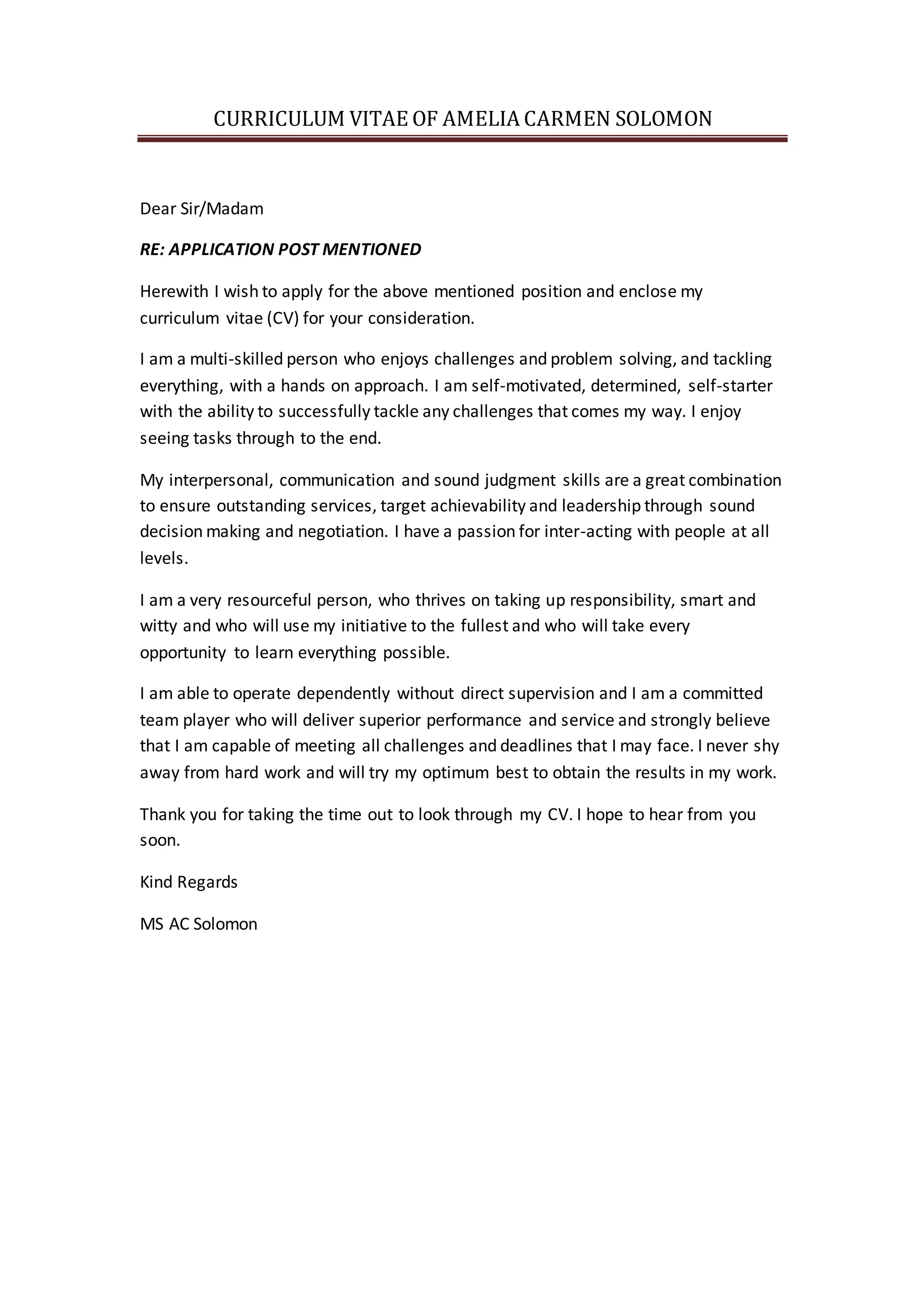 AMELIA SOLOMON CV FINAL | PDF