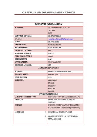 AMELIA SOLOMON CV FINAL | PDF