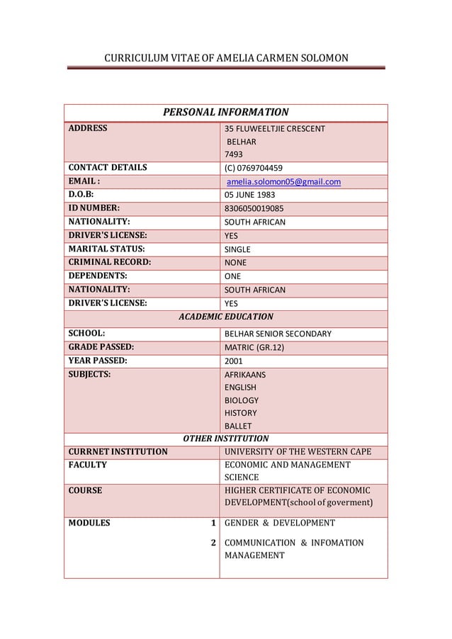AMELIA SOLOMON CV FINAL | PDF