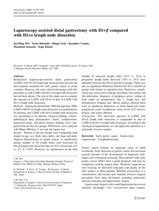 Laparoscopy-assisted distal gastrectomy with D1+β compared with D1+α ...