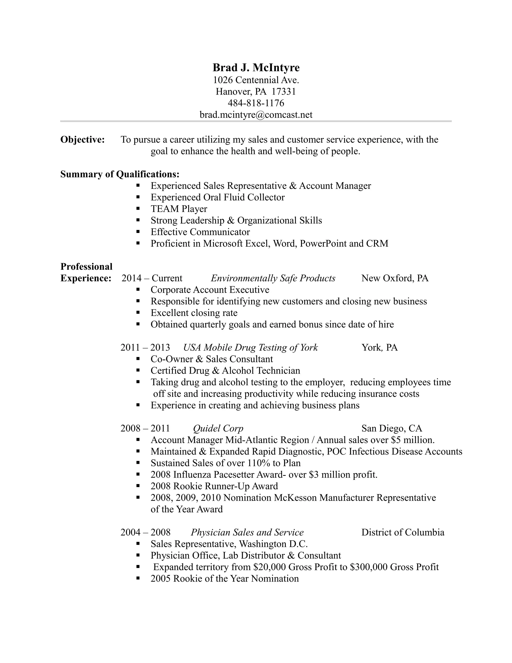 Brad J. McIntyre Resume | PDF | Business | Business and Finance