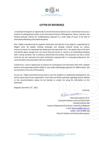 ERASMUS LETTER OF REFERENCE JESSICA GARCIA LUCAS PDF | PDF