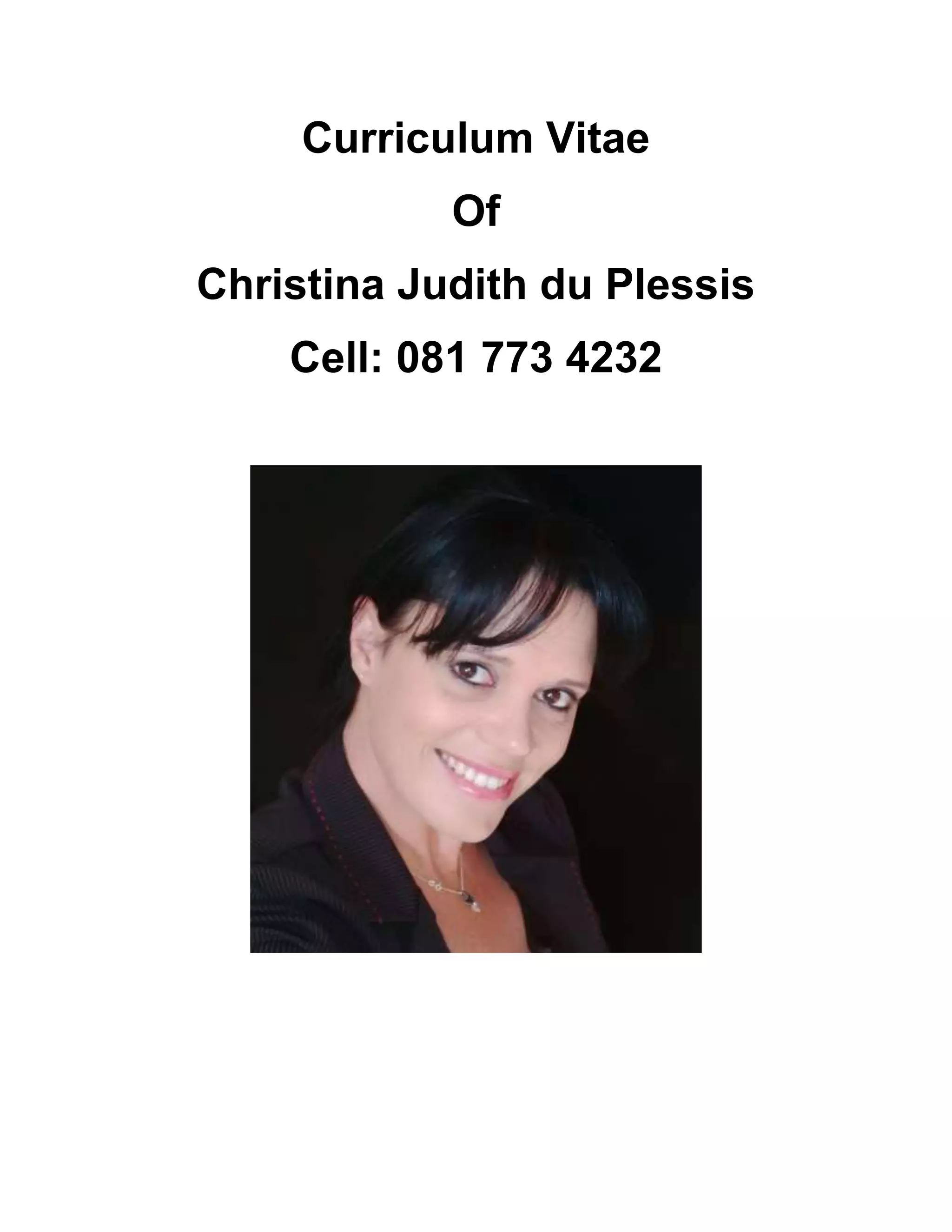 CV of Christina Judith Du Plessis | PDF