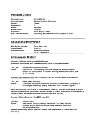 CV of Christina Judith Du Plessis | PDF