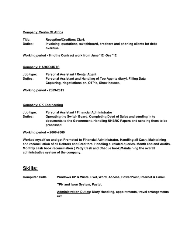 CV of Christina Judith Du Plessis | PDF