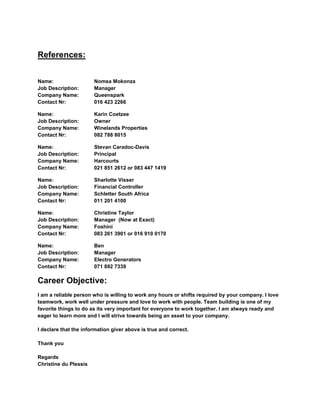CV of Christina Judith Du Plessis | PDF