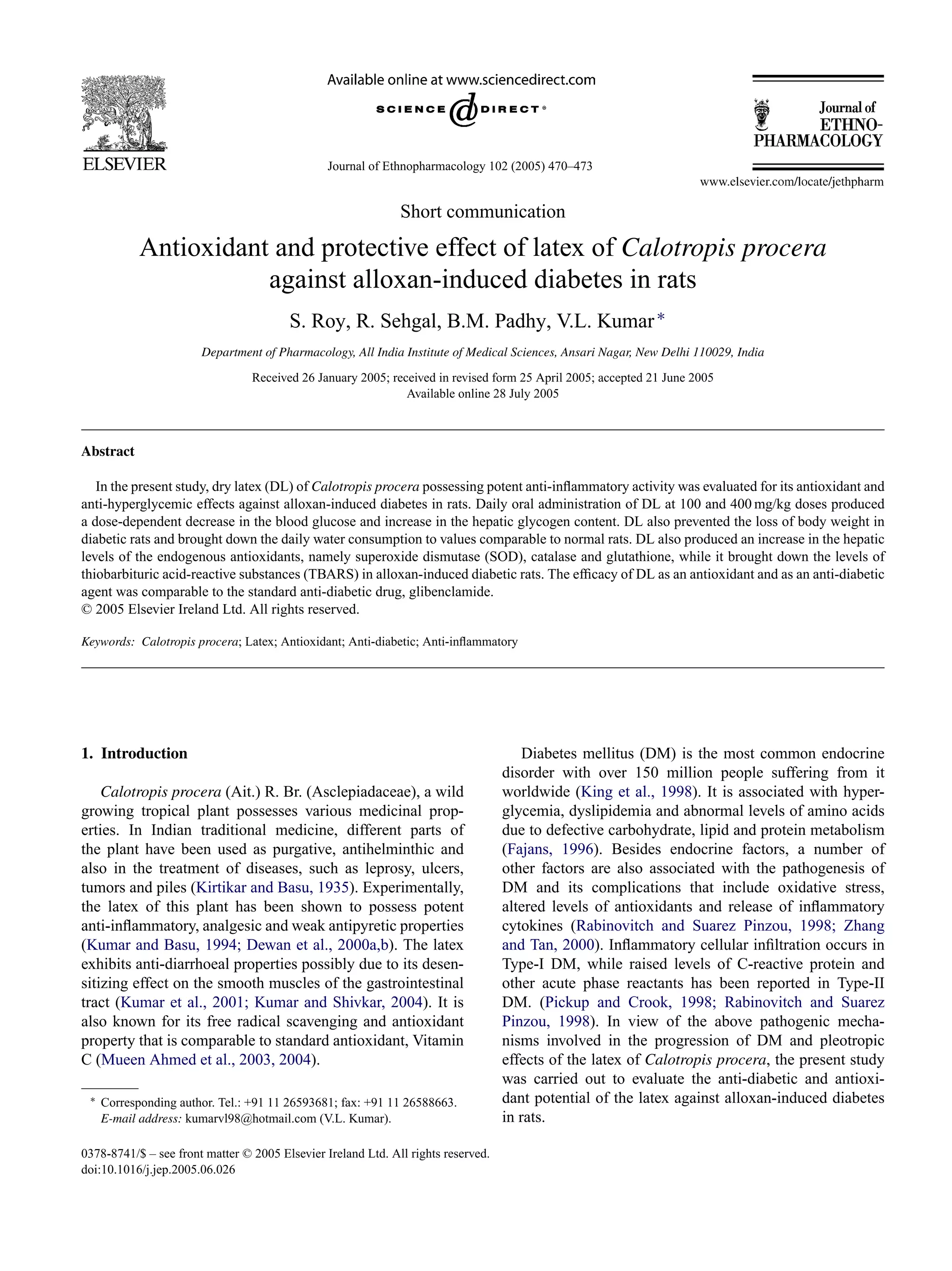 Antioxidant and protective effect of latex of Calotropis procera | PDF