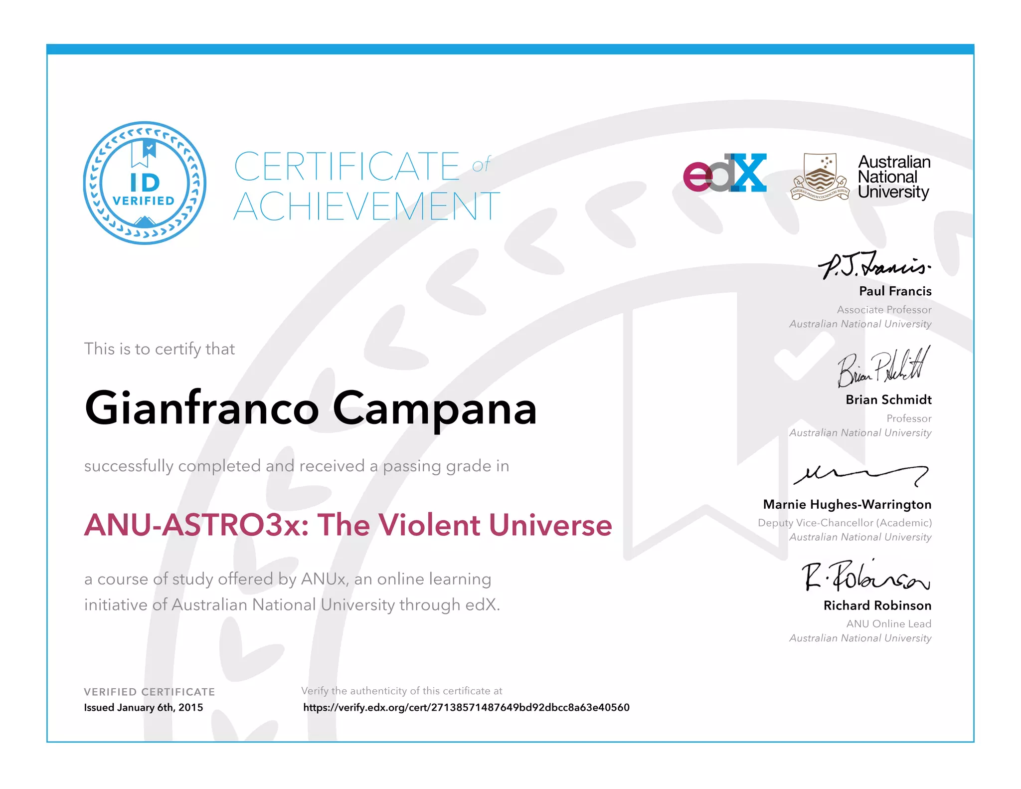 edX ANU-ASTRO3x The Violent Universe Certificate | PDF