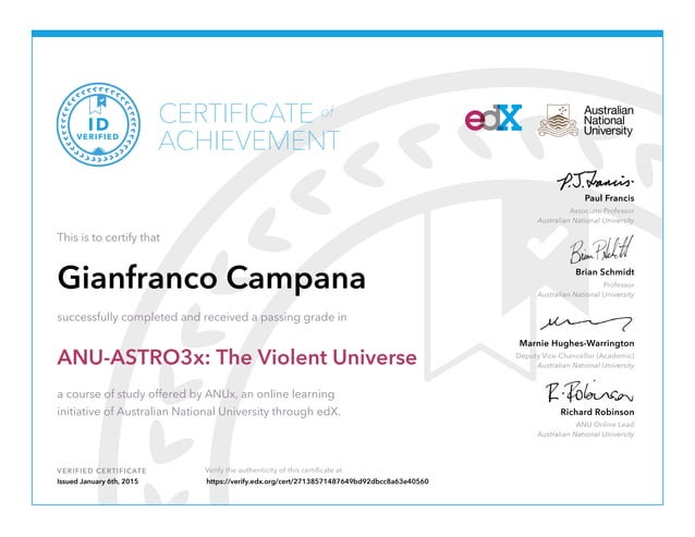 edX ANU-ASTRO3x The Violent Universe Certificate | PDF