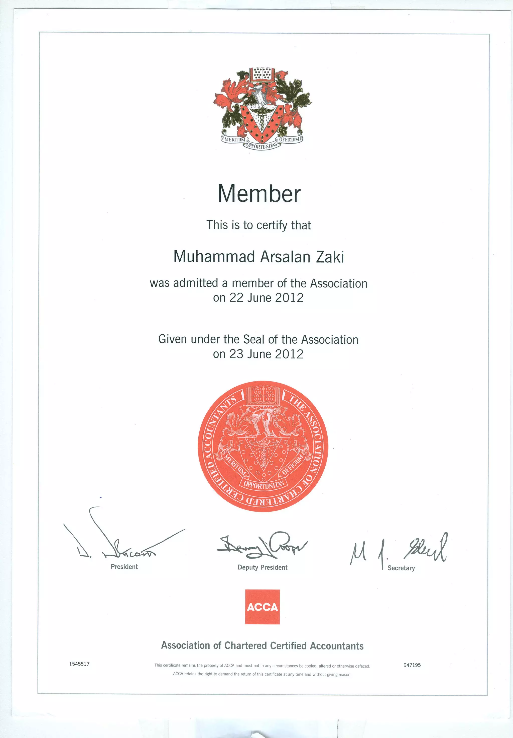 ACCA Membership Certificate | PDF