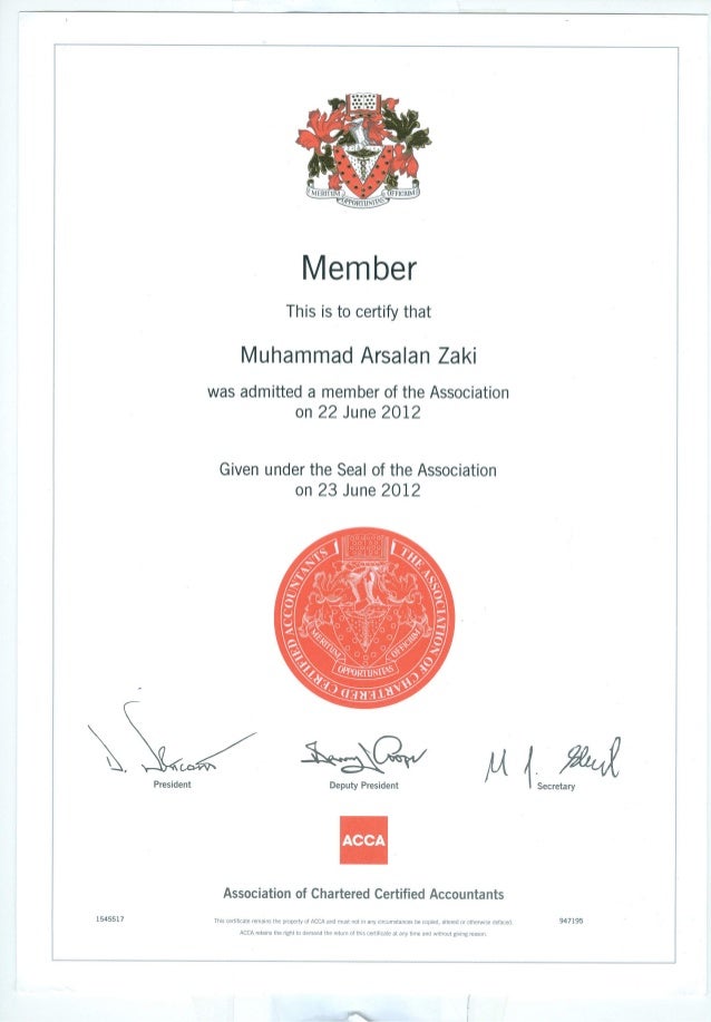 ACCA Membership Certificate
