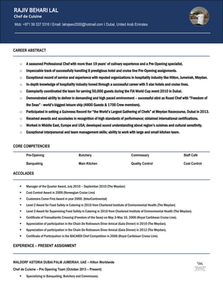 Chef Rajiv CV | PDF