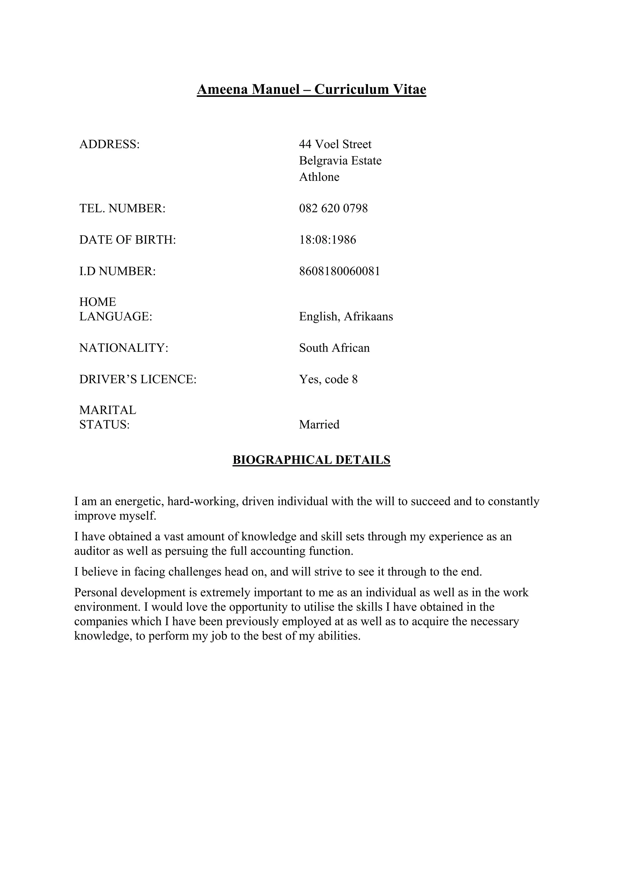 Ameena Manuel CV | PDF