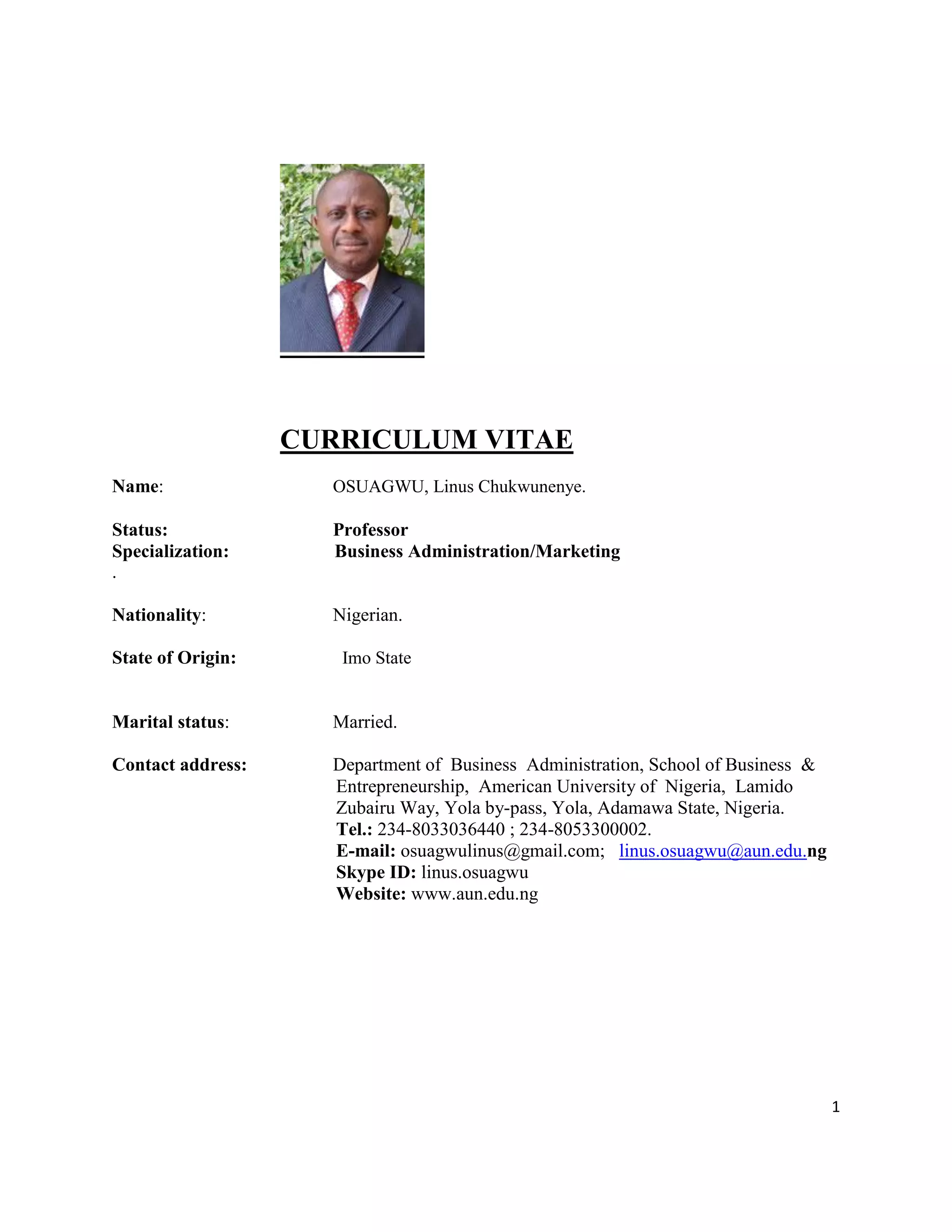 PROF OSUAGWU'S CV CURRENT 2015 | PDF