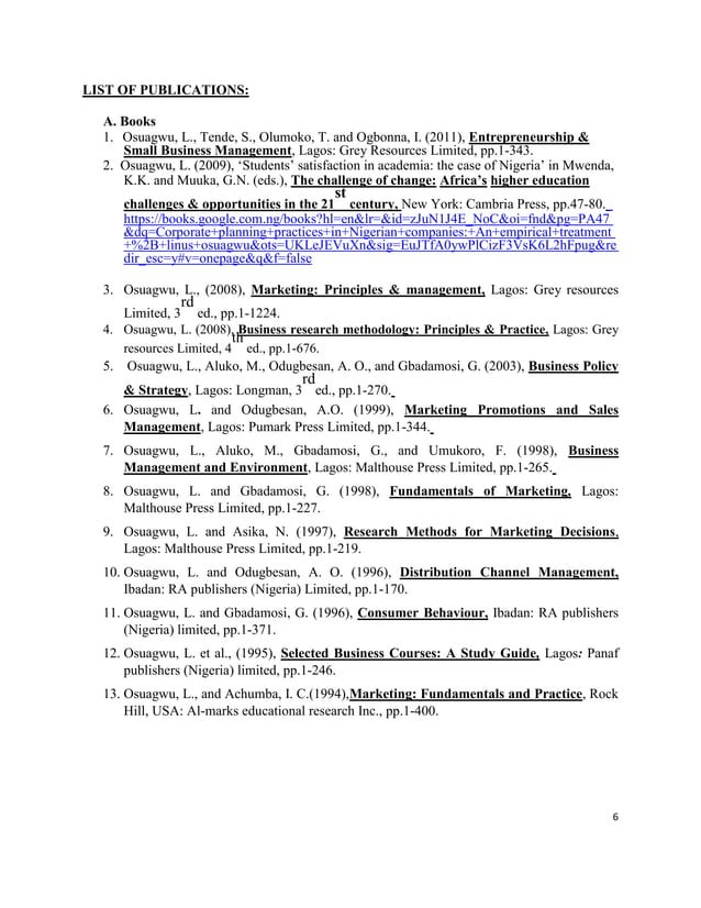 PROF OSUAGWU'S CV CURRENT 2015 | PDF