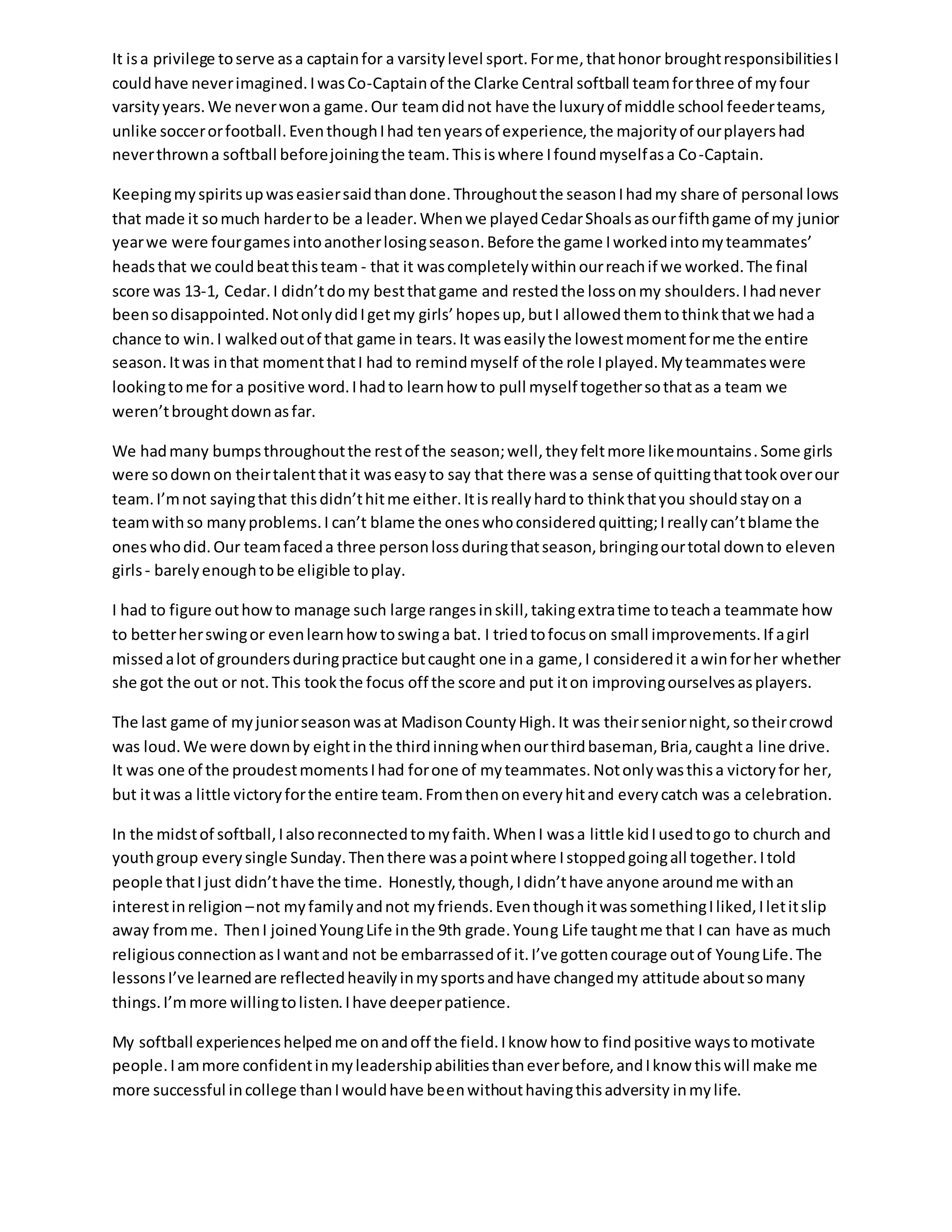 College Essay 2013.Alex Dominicali-2 | DOCX | Softball | Sports