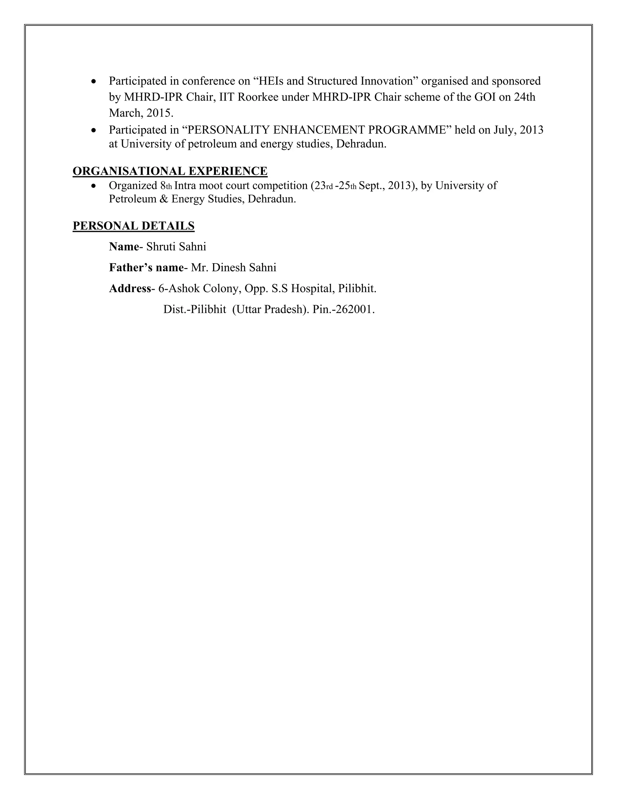 shruti sahni cv | PDF
