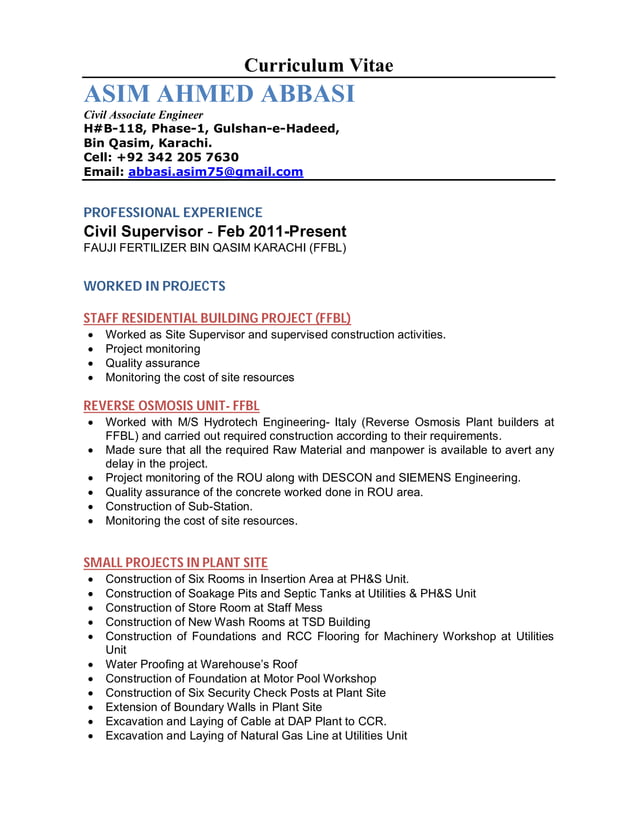 ASIM CV | PDF | Civil Engineering Industry | Industries