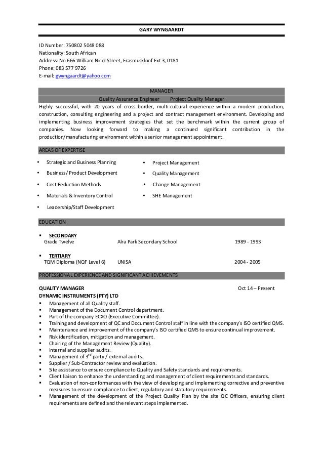 Gary Wyngaardt CV 19072016