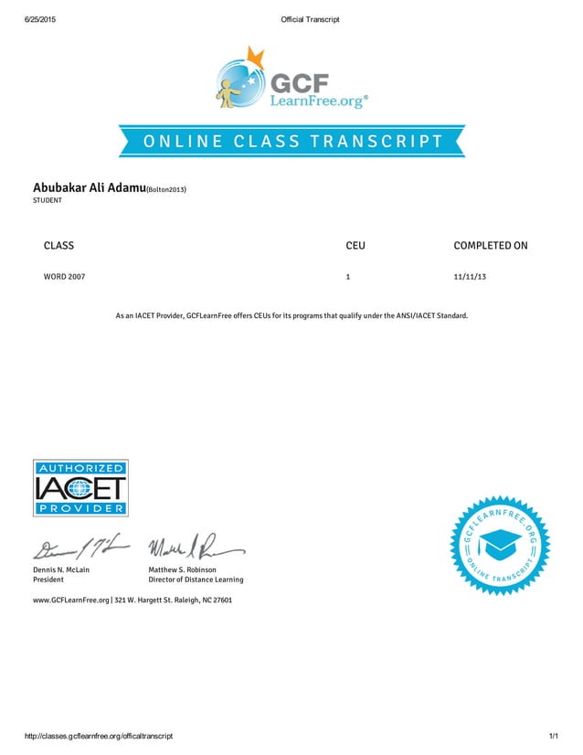 Official Transcript | PDF