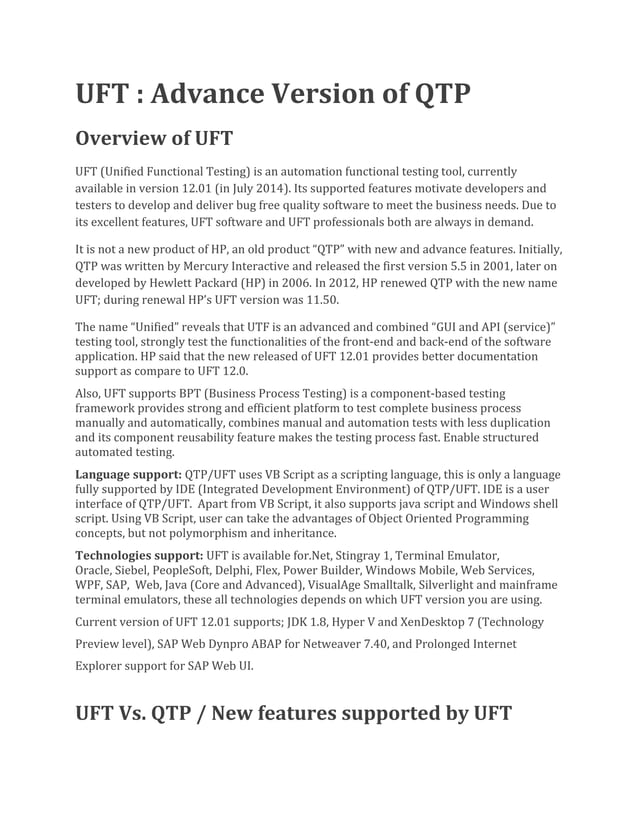 UFT An advance version of QTP | DOC | Computer Software and Applications | Computing