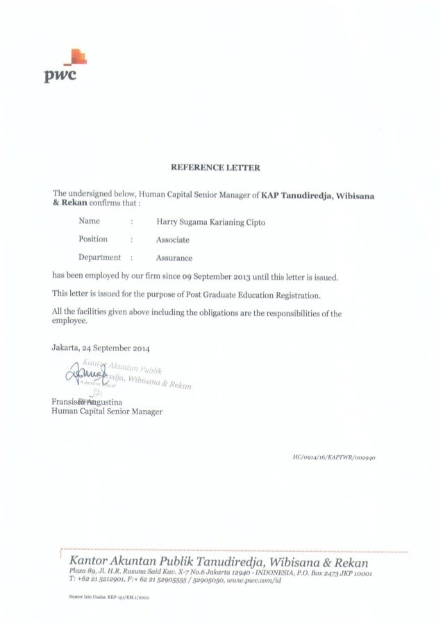Pwc reference letter