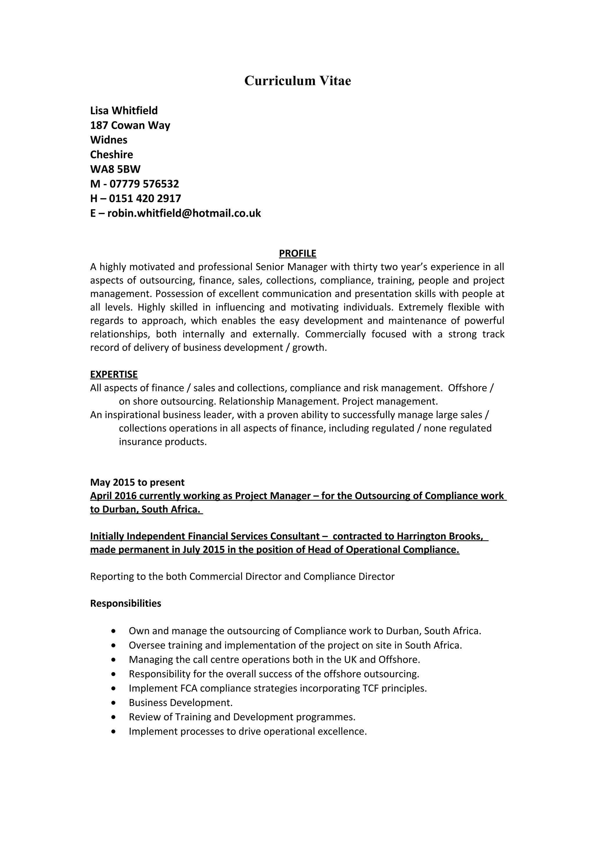 Lisa Ann Whitfield CV - updated | DOC