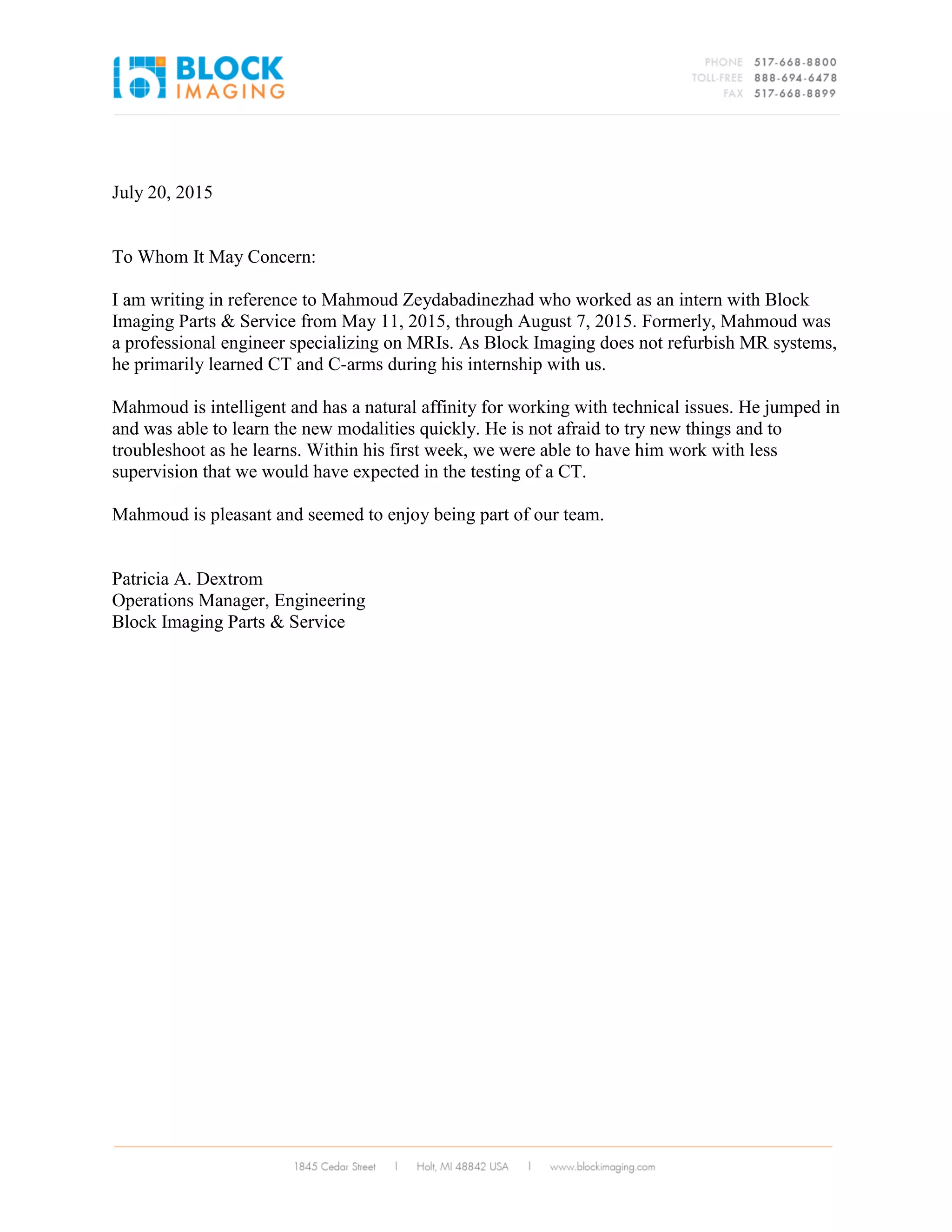 Mahmoud Reference Letter | PDF