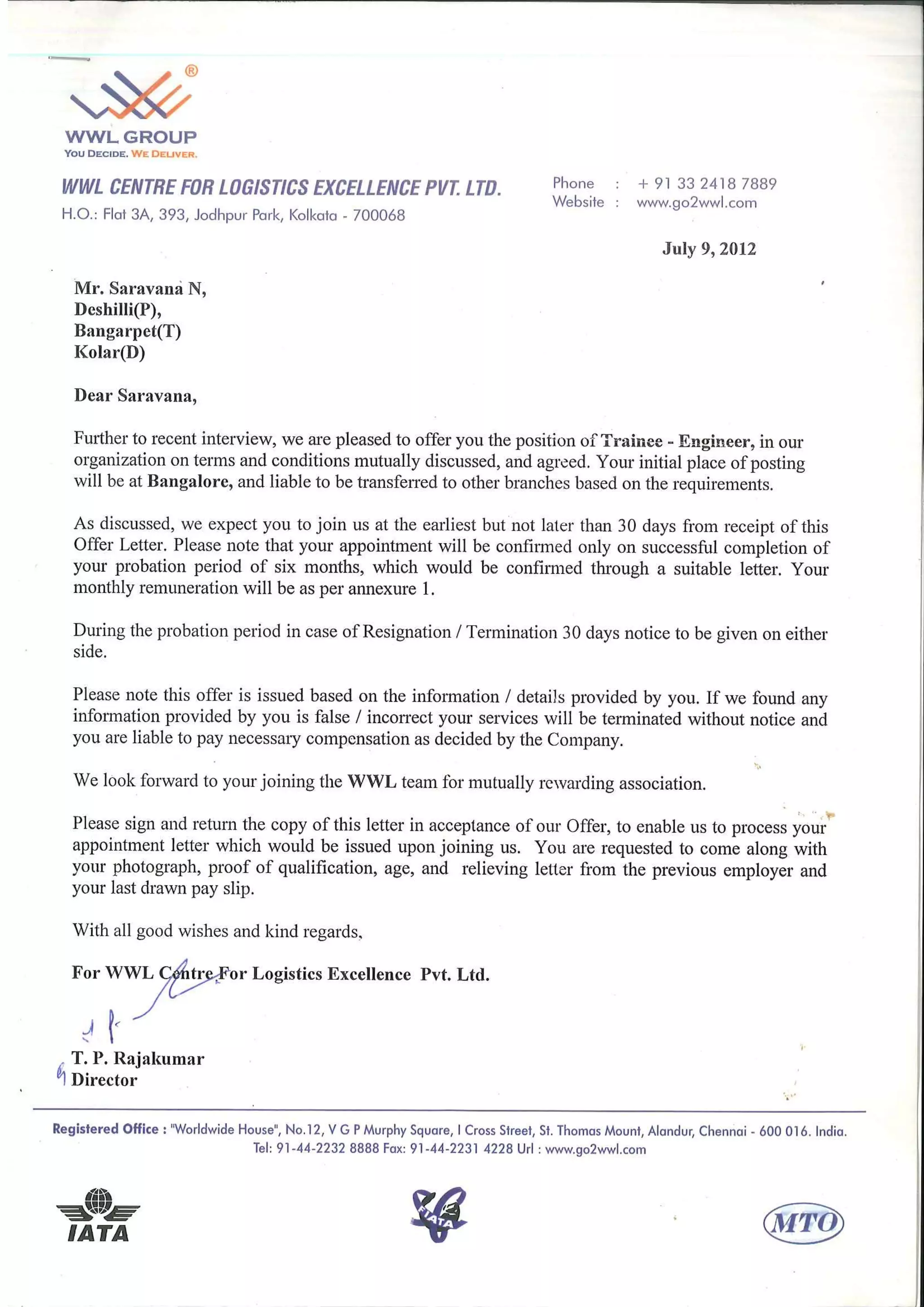 ATA & VOLVO-OFFER & EXP LETTER | PDF