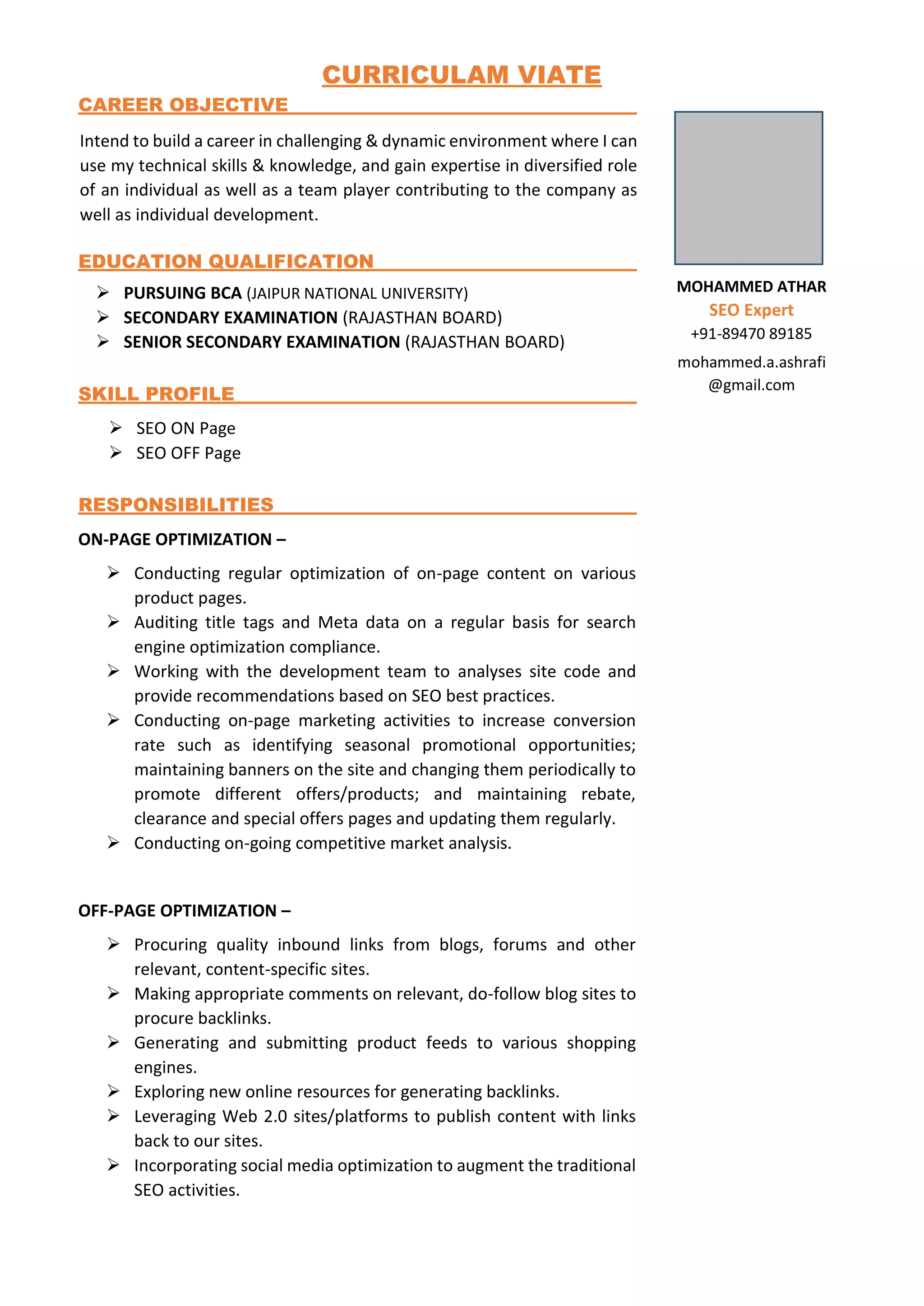 MOHAMMED ATHAR - CV | PDF