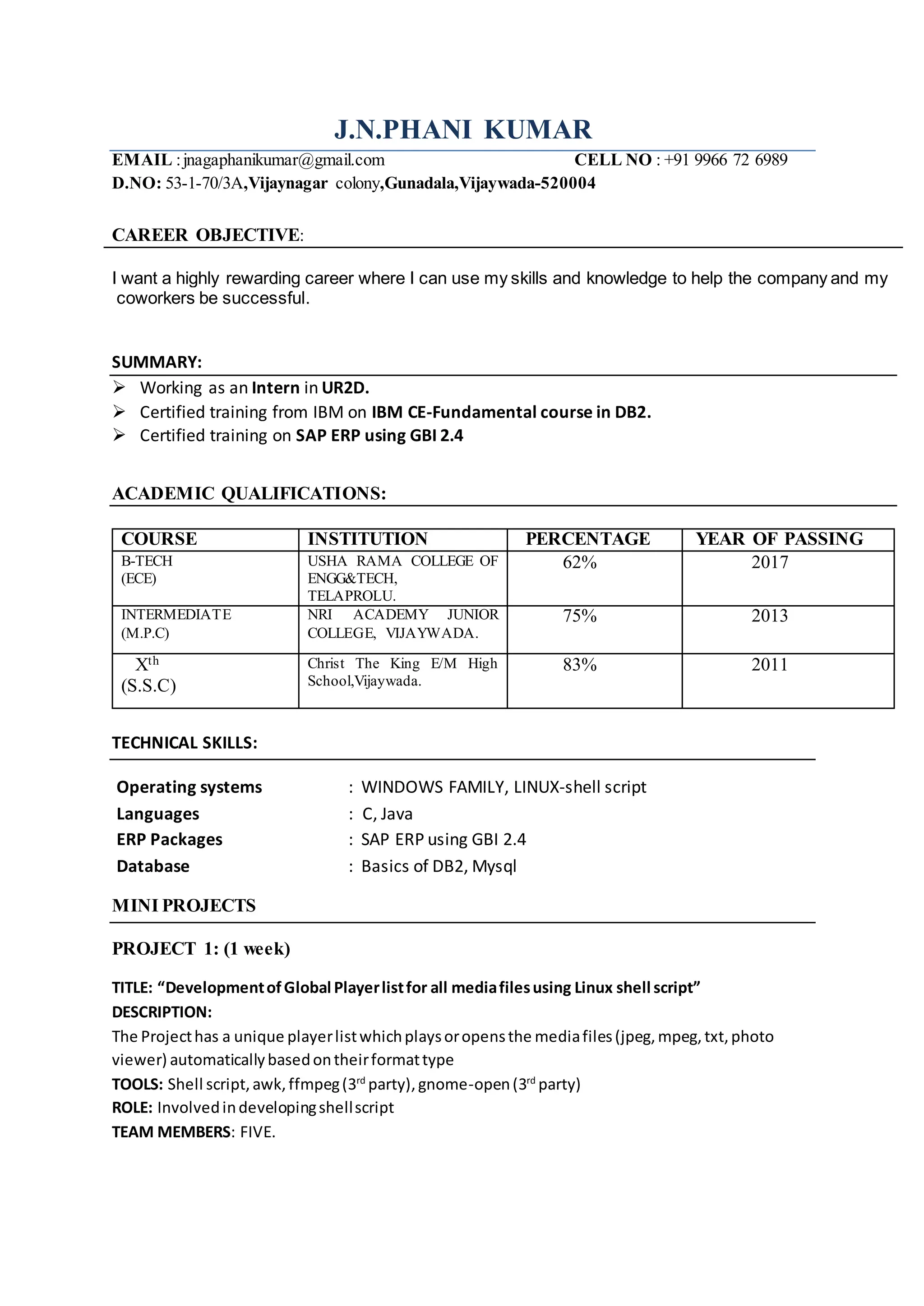 PHANI KUMAR RESUME 0.1 | DOCX | Computer Software and Applications | Computing