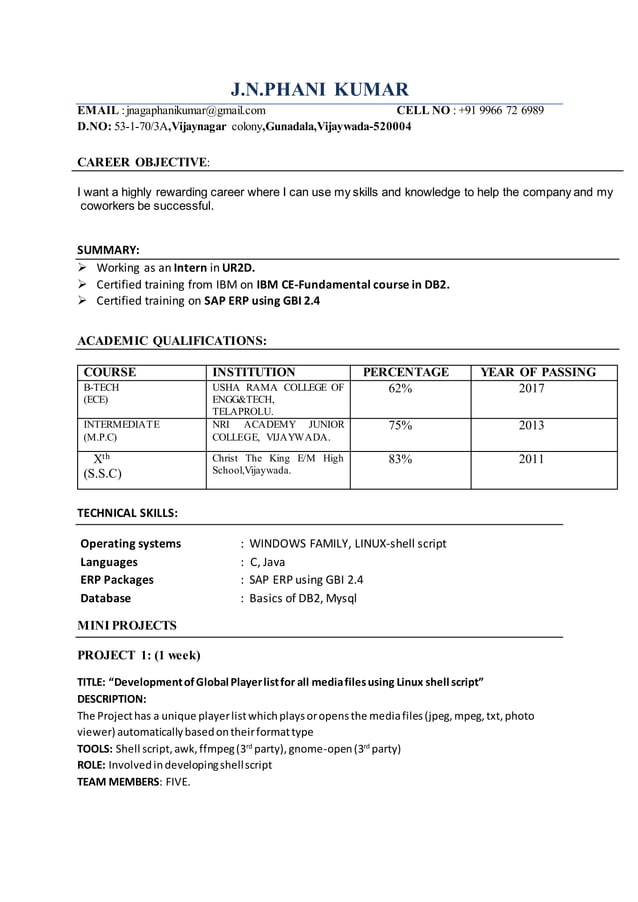 PHANI KUMAR RESUME 0.1 | PDF