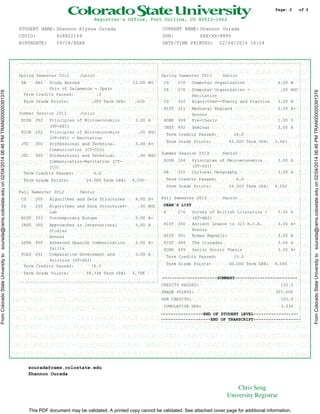 Shannon Ourada CSU Transcript | PDF
