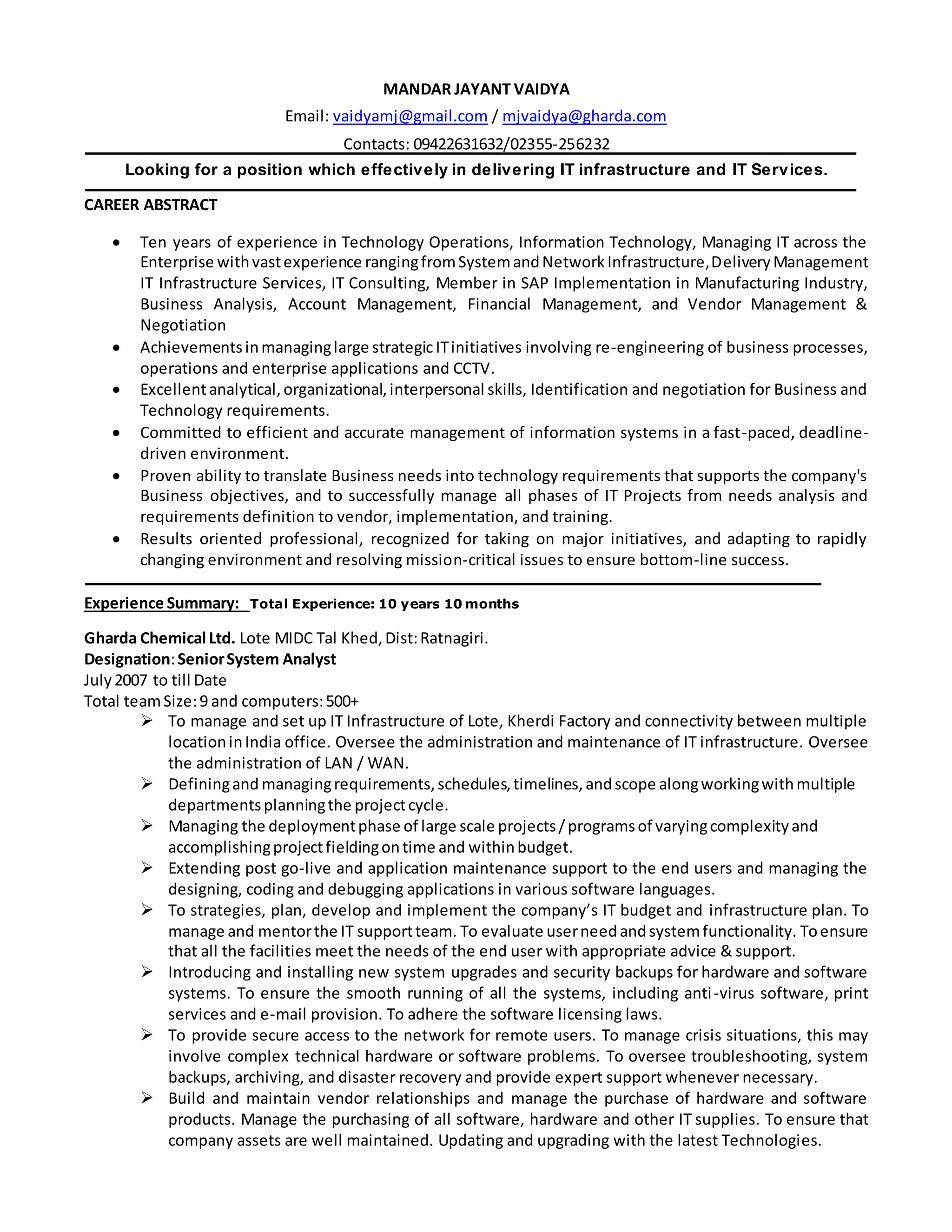Resume-Mandar | DOCX | Computer Software and Applications | Computing