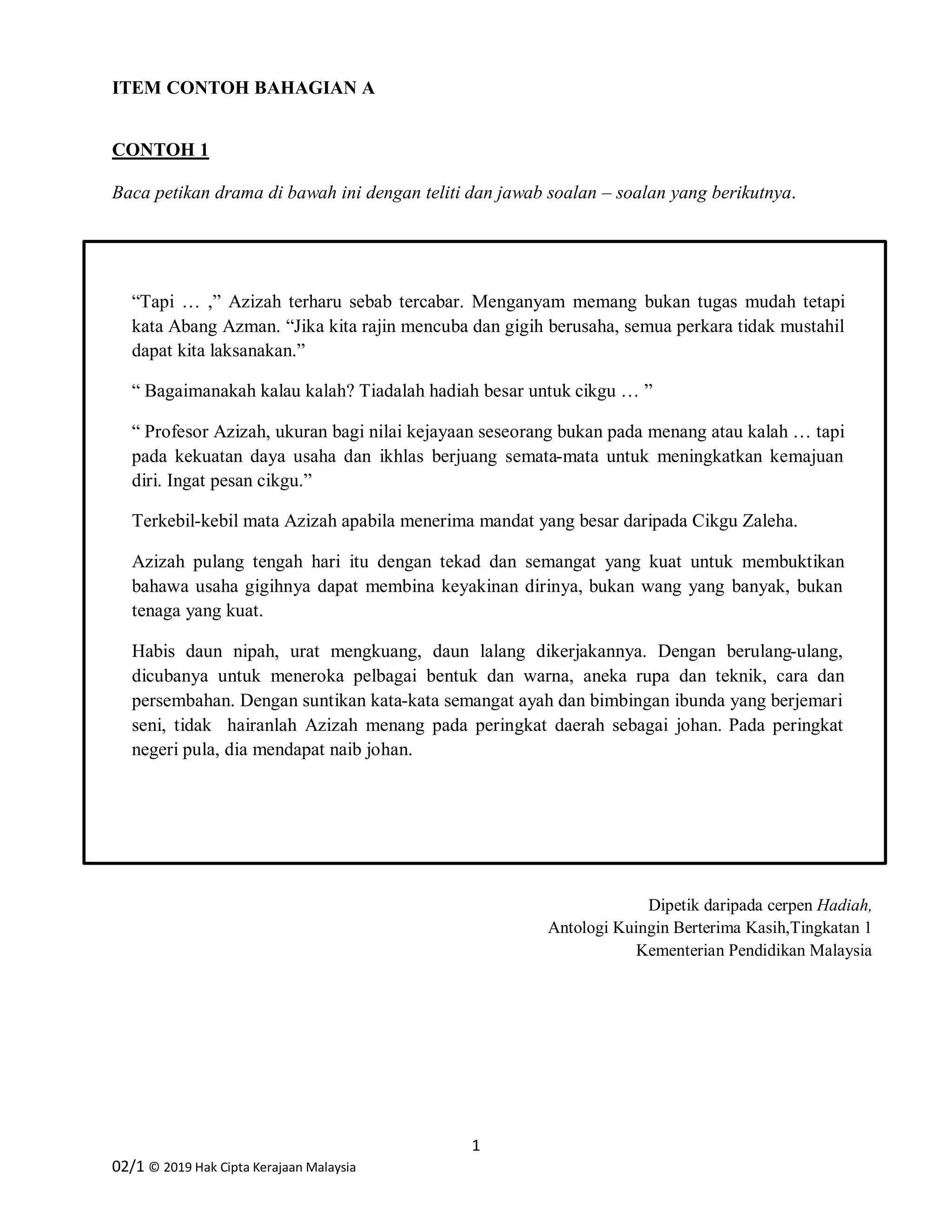 02 1 ITEM CONTOH BAHAGIAN A-PEMAHAMAN PETIKAN | PDF
