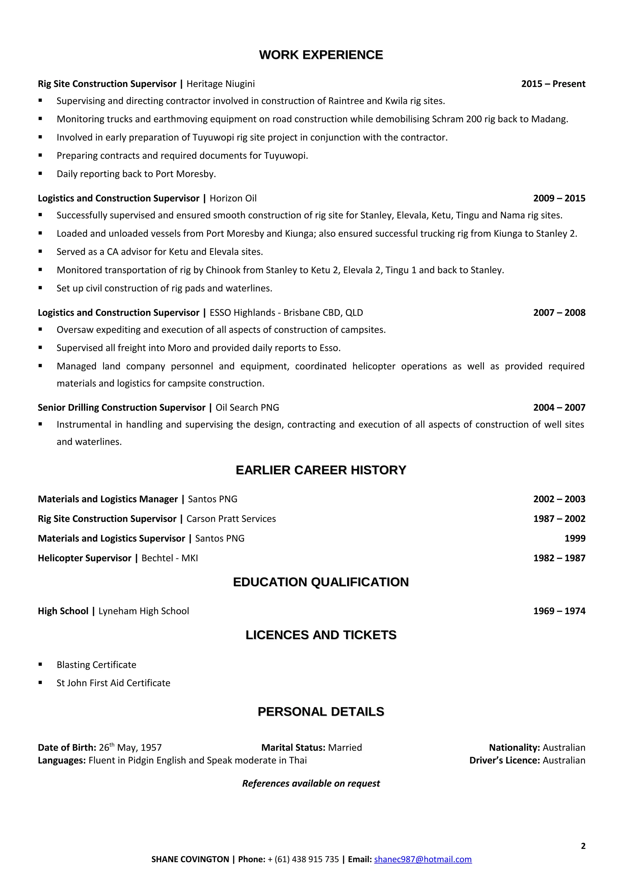 Shane Covington - CV | PDF