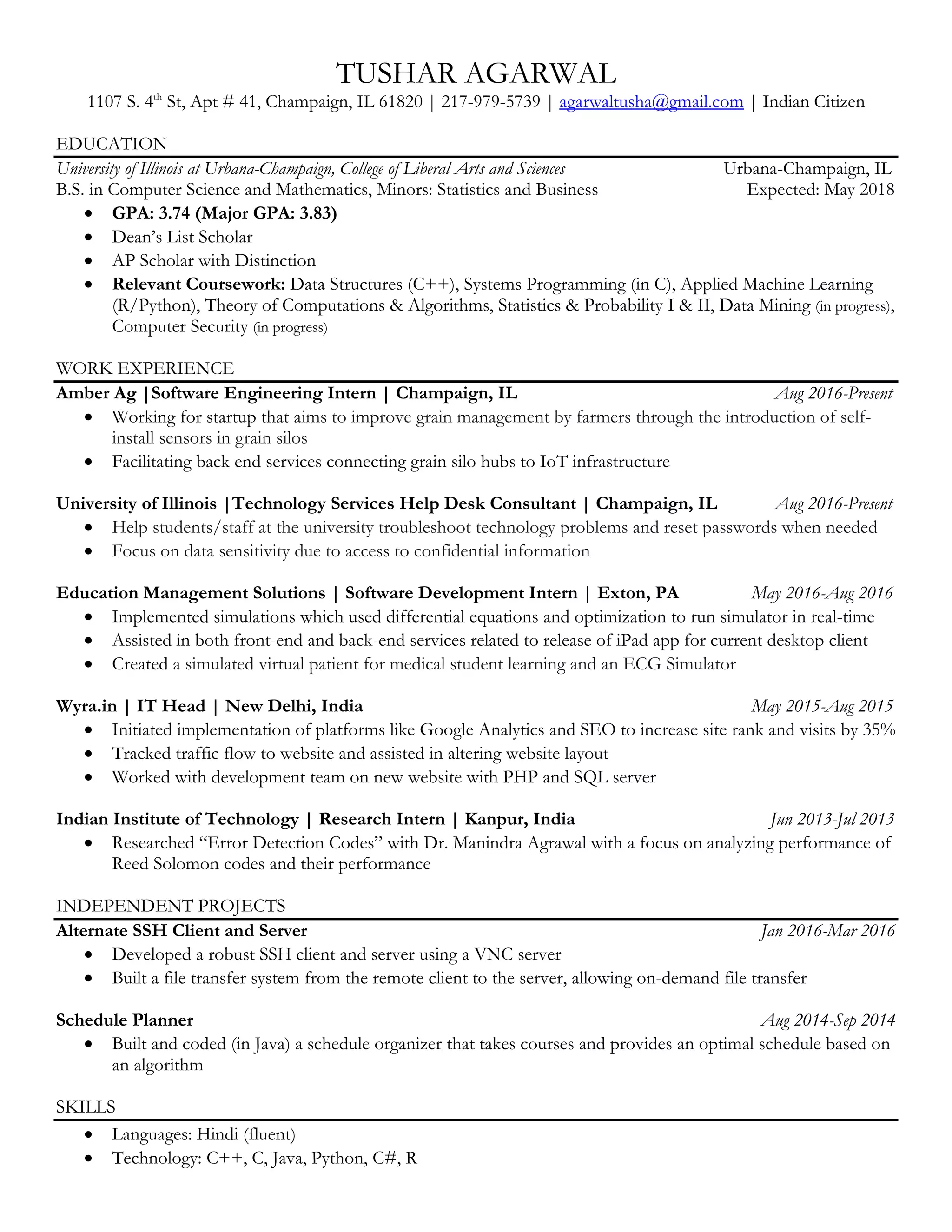 Tushar Agarwal Resume | PDF